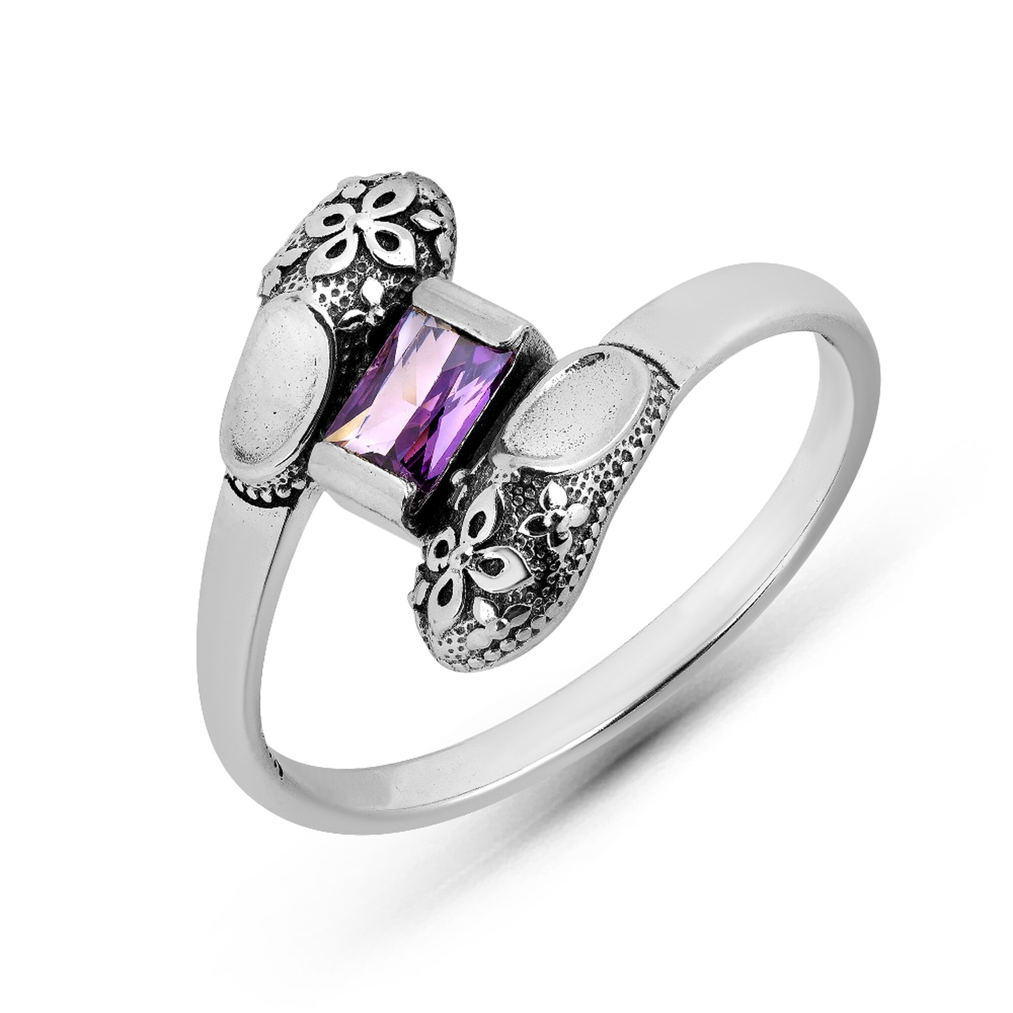 Кольцо, серебро, 925 проба, чернение, фианит