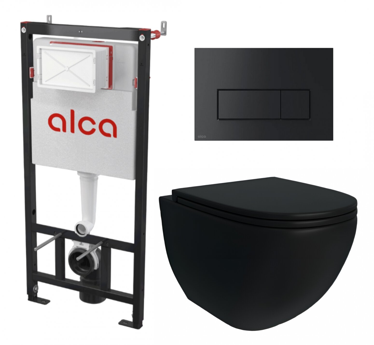 Комплект 3 в 1 инсталляция AlcaPlast + Унитаз подвесной Enio Unico BL EN4105055 + кнопка черная