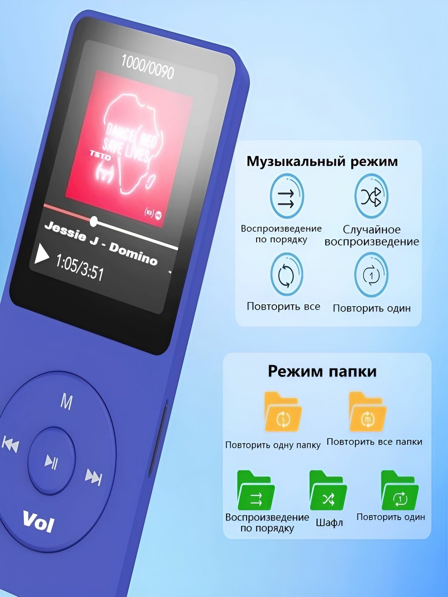MP3-плеер с Bluetooth 5.3 Портативный аудиоплеер с экраном 4.5 см, FM-радио и диктофоном