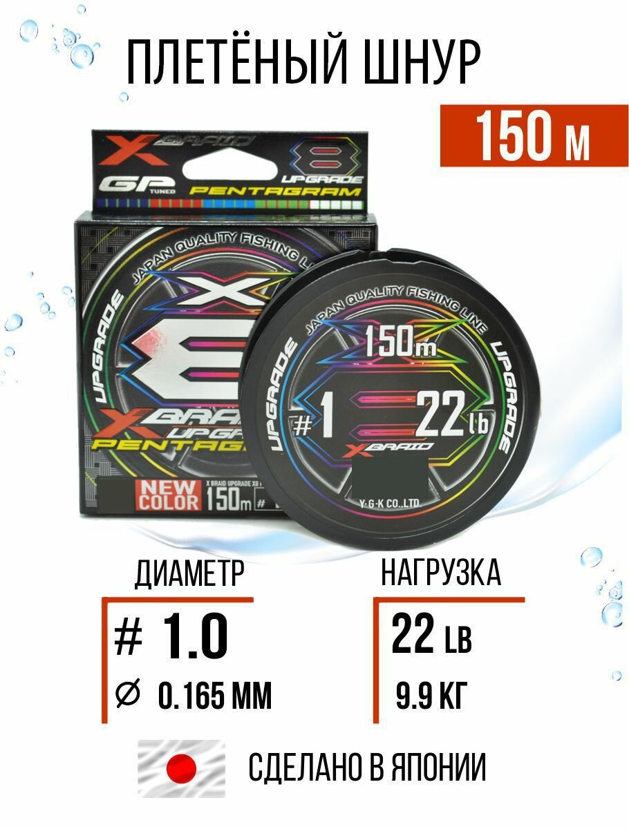 Плетёный шнур для рыбалки YGK X-Braid Upgrade X8 Pentagram #1.0/22lb 150m, плетёнка для рыбалки, леска для спиннинга.