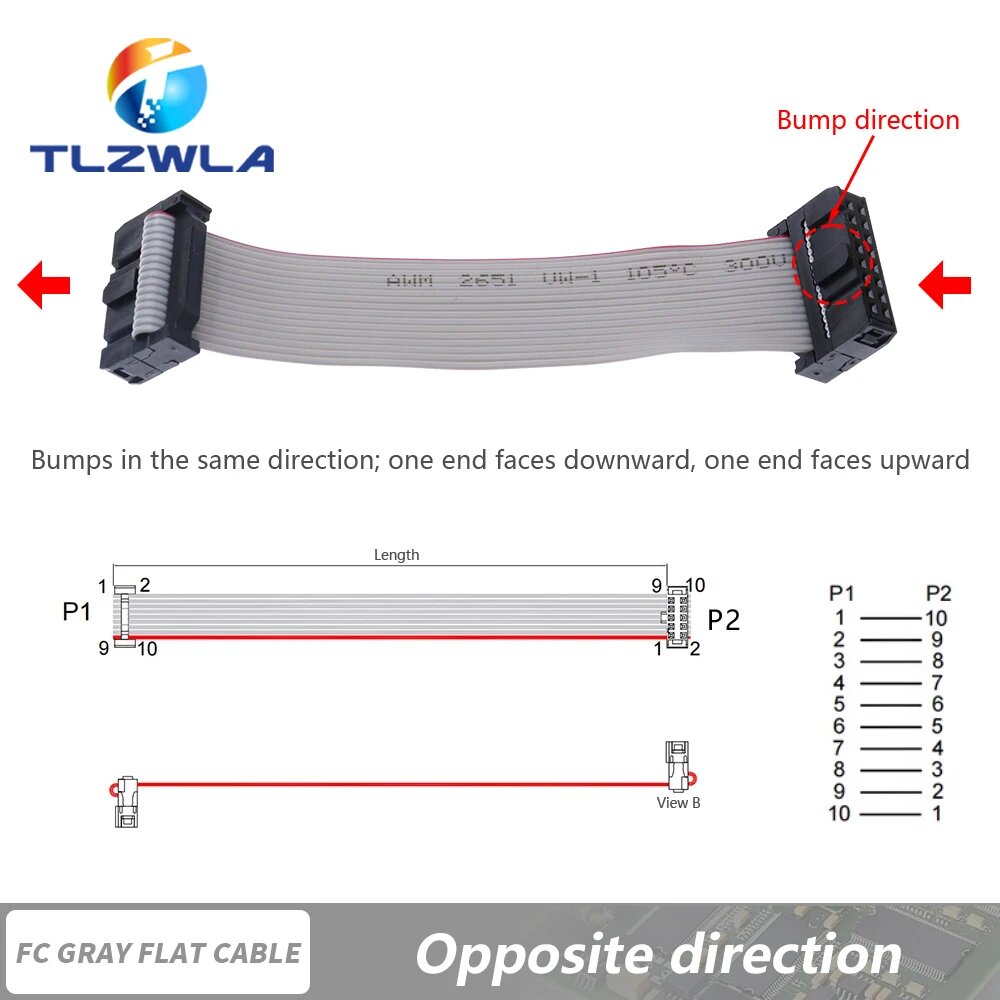 Серый плоский ленточный кабель для передачи данных TLZWLA FC-6/8/10/12/14/16/18/20/24/26/30/34/40/50 контактов 2x13Pin 26P, 20CM, Type E