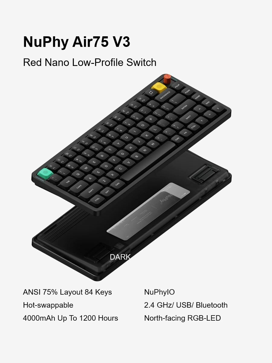 Клавиатура NuPhy Air75 V3, black, Red nano