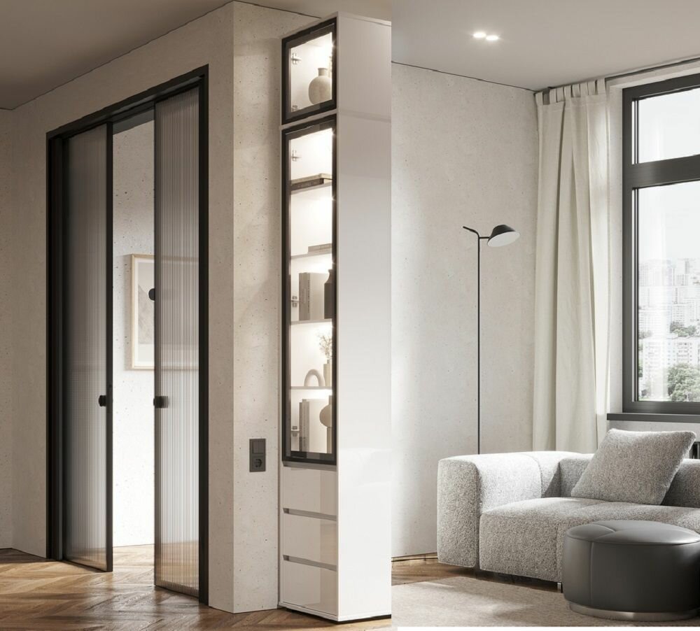 Норд Терминал-стекло 30 см. с ящиками + антресоль. Белый глянец, белый