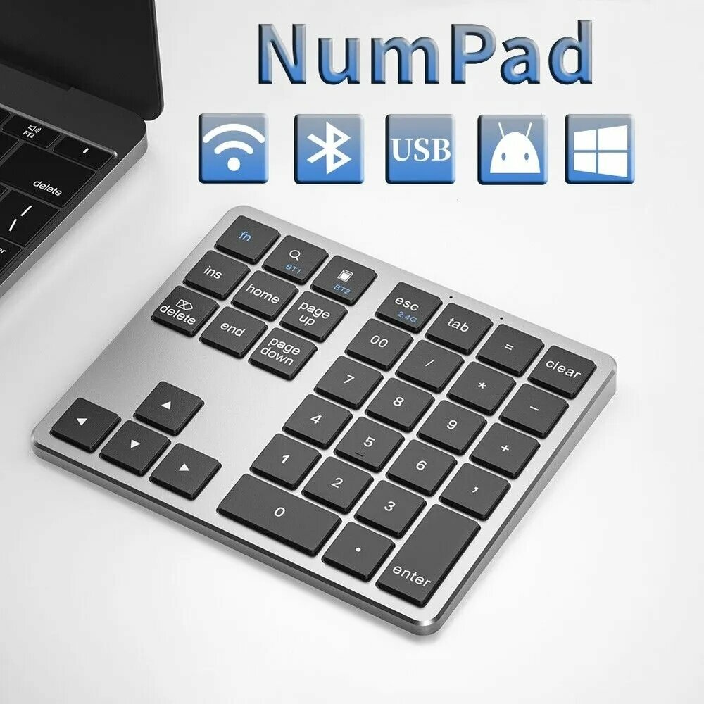 Milochic Игровая клавиатура беспроводная Цифровая клавиатура, совместимая с Bluetooth, перезаряжаемая через USB, 35 клавиш, Английская раскладка, черный