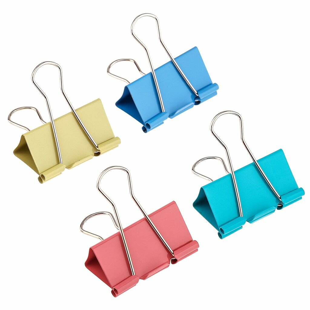Зажим для бумаги КНР 51 мм металл, цвет - цветные, набор 12 шт, в пластиковой банке д 12 см, h 6,8 см (a517-13)