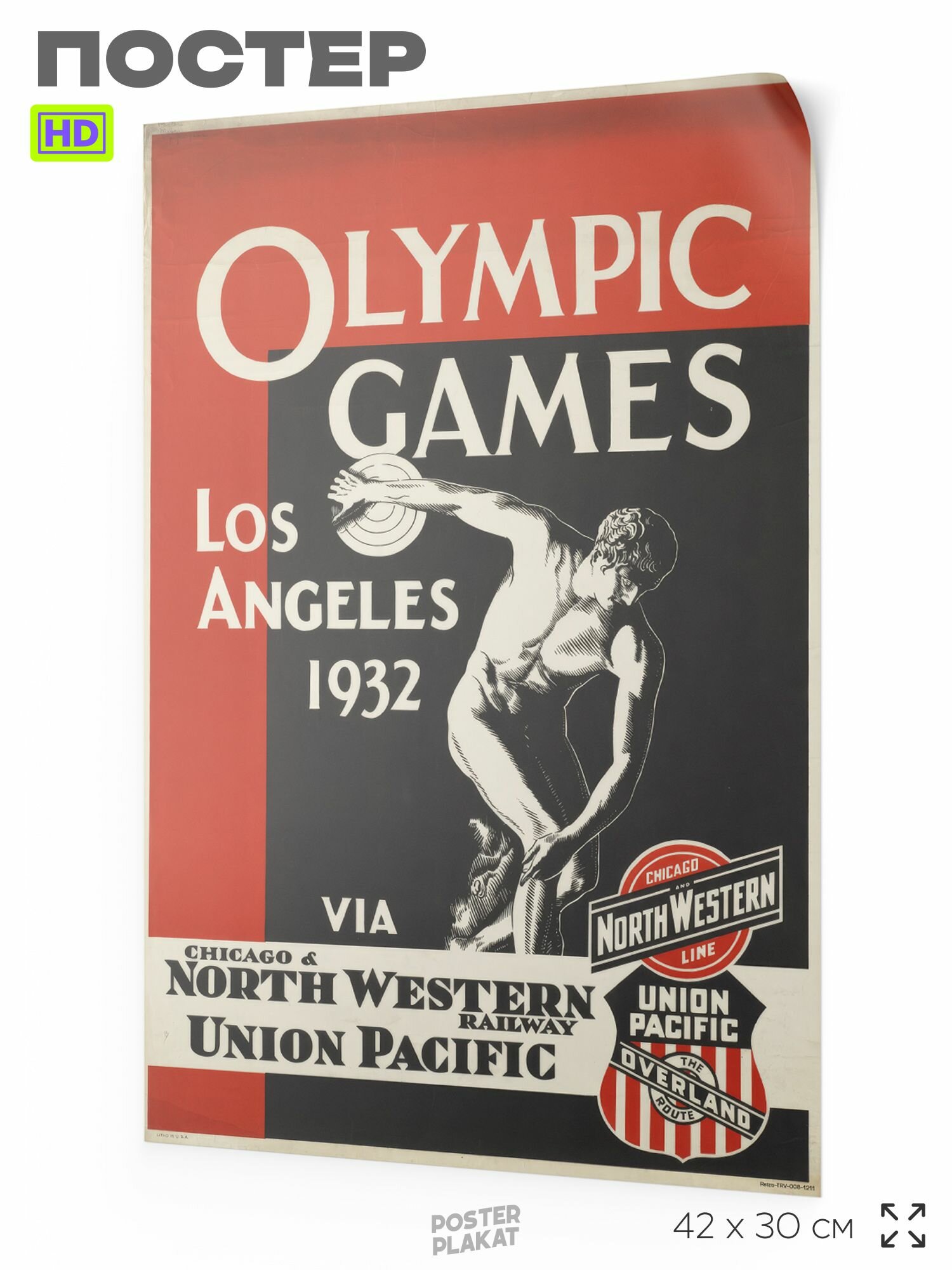 Постер ретро винтажный Олимпийские Игры Лос-Анджелес 1932 г, тематика путешествия, на стену для интерьера, А3, Постер Плакат