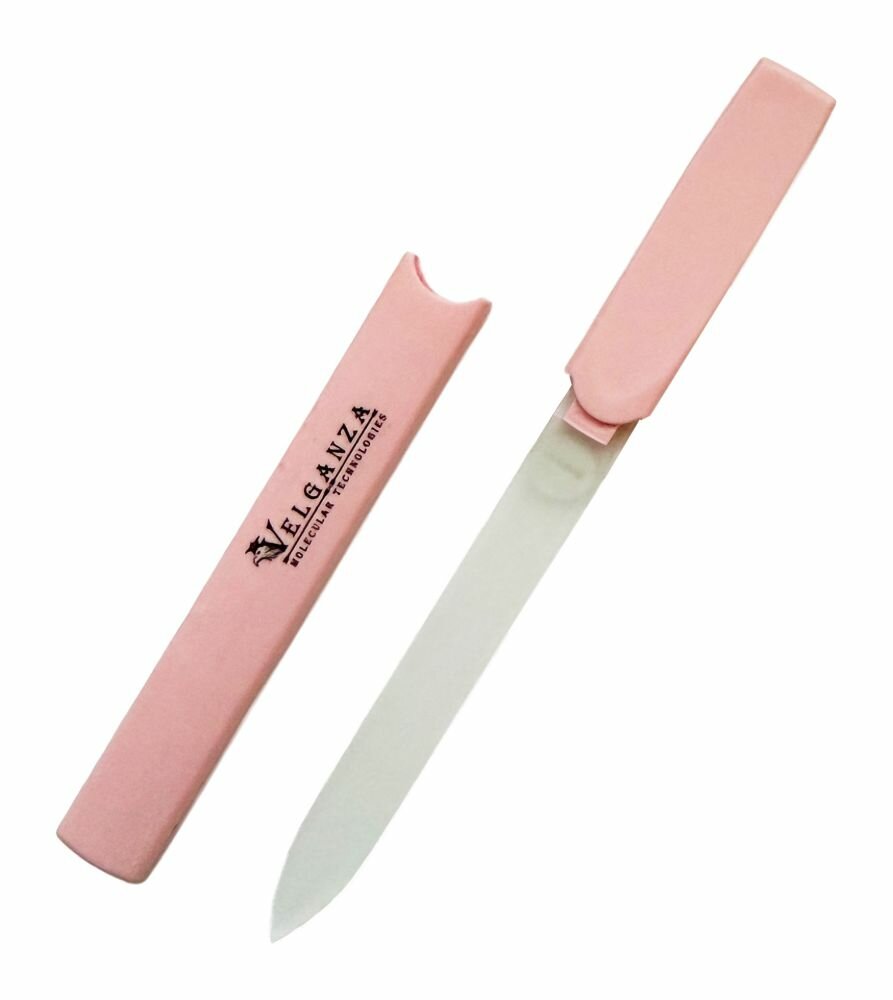 Пилка стеклянная полирующая Velganza в футляре, 16 см, светло-розовая