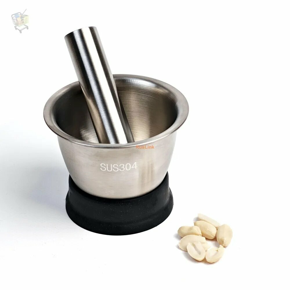 Ступка с пестиком, Нержавеющая сталь, Пищевой силикон, 10.1 см, 300 мл, 1 шт