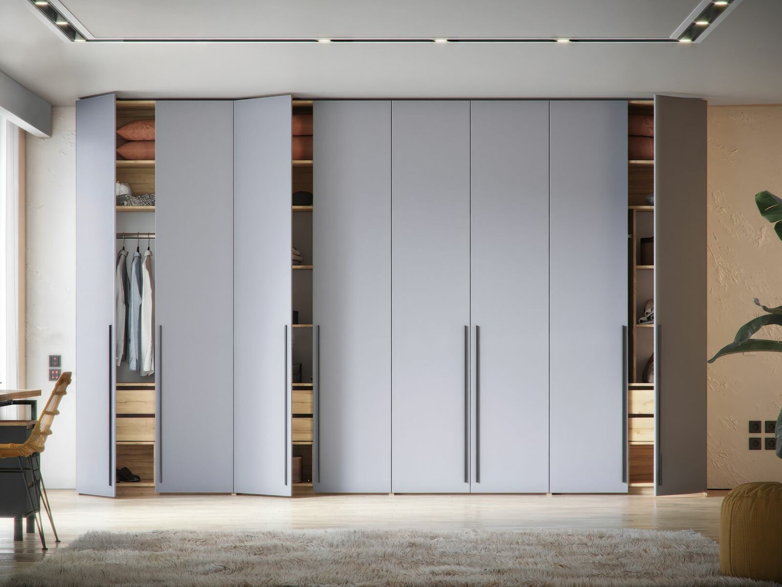 Распашной шкаф с МДФ-фасадами Фабрика Стиль Гринвич Лайн 8х, Титан, 360х240х50 см