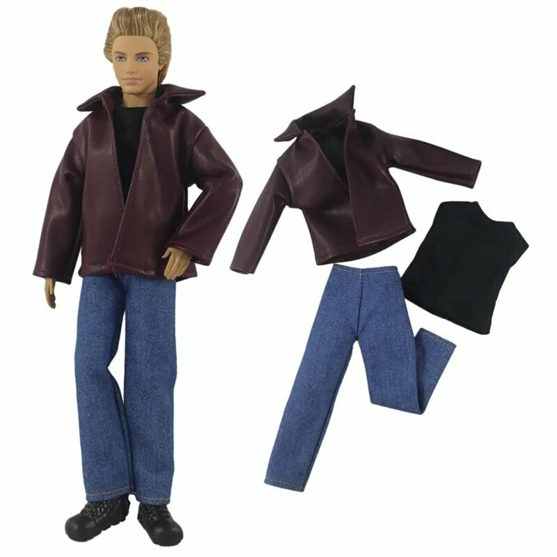 Комплект модной одежды из винной кожи для куклы мальчика Кена