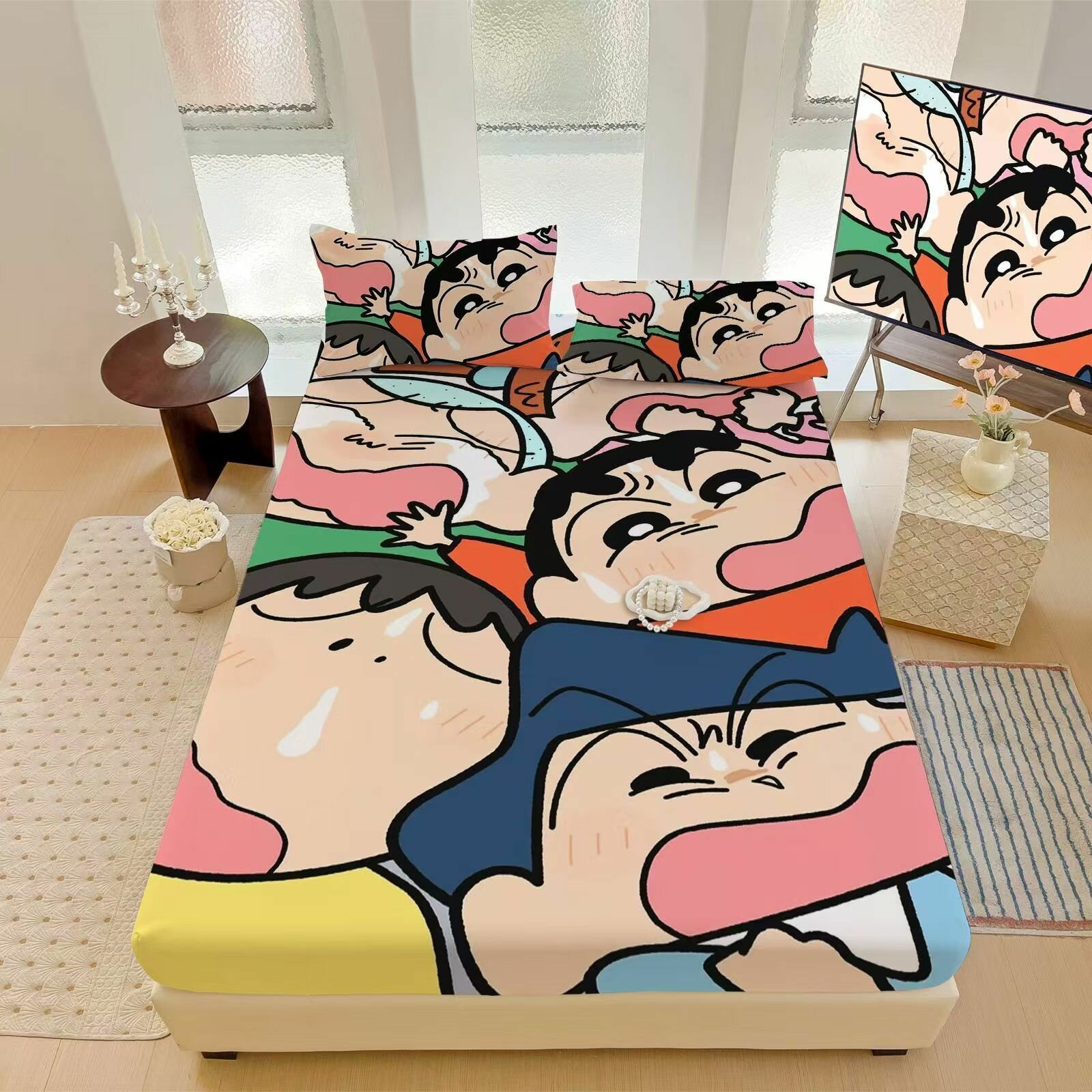 Простыня с изображением Шин-чана для детей, милый мультяшный дизайн, приятная для кожи и мягкая, одинарный чехол для матраса Simmons, двойной защитный чехол для кровати.