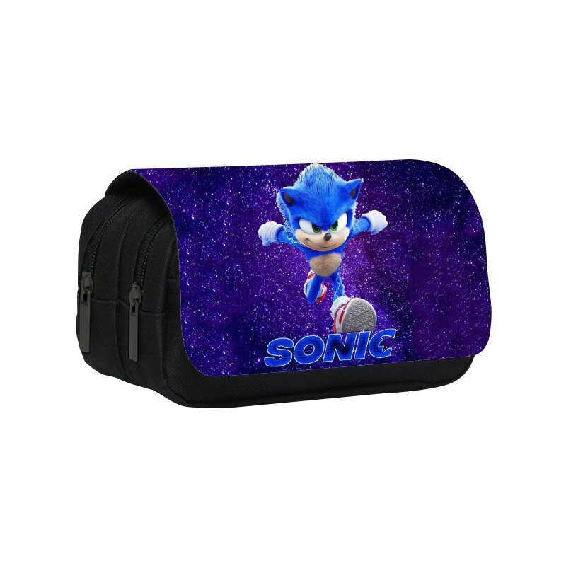 2026SONIC Аниме Соник Печатный холст Студенческая канцелярская коробка Пенал Двухслойный Большой объем Студенческий пенал на молнии