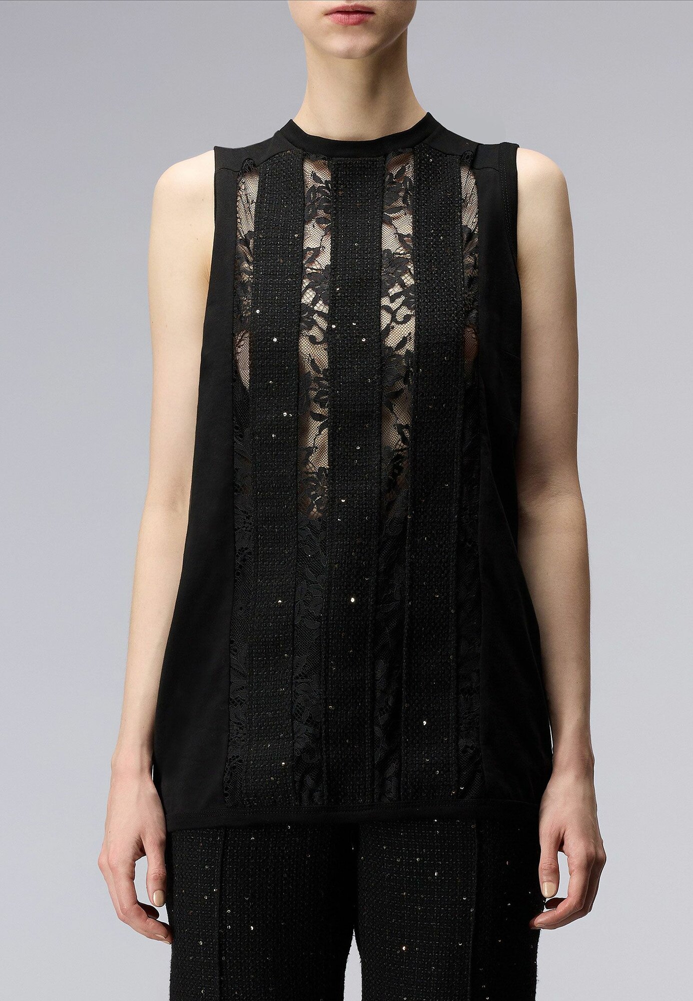 Блуза с кружевными вставками и пайетками (черный / 42)