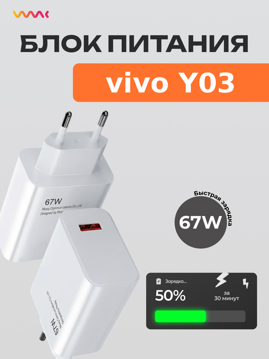 Зарядка для vivo Y03 быстрая, блок питания зарядное устройство vivo Y03