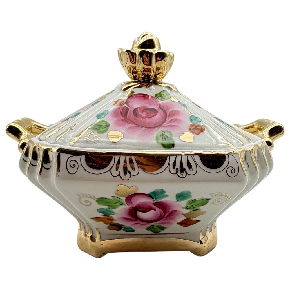 Шкатулка - бонбоньерка "Гжельская роза", фарфор, позолота, роспись, 1970-1980 гг, Гжель, СССР