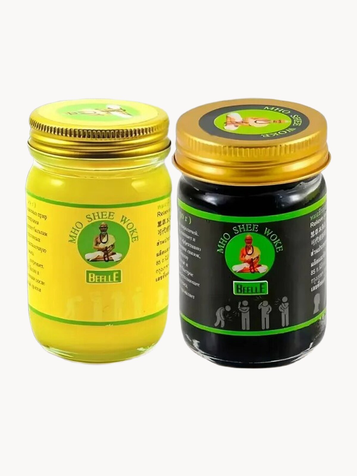 Тайский бальзам MHO SHEE WOKE "Yellow" и "Black", обезболивающий эффект, 2 штуки по 50 грамм
