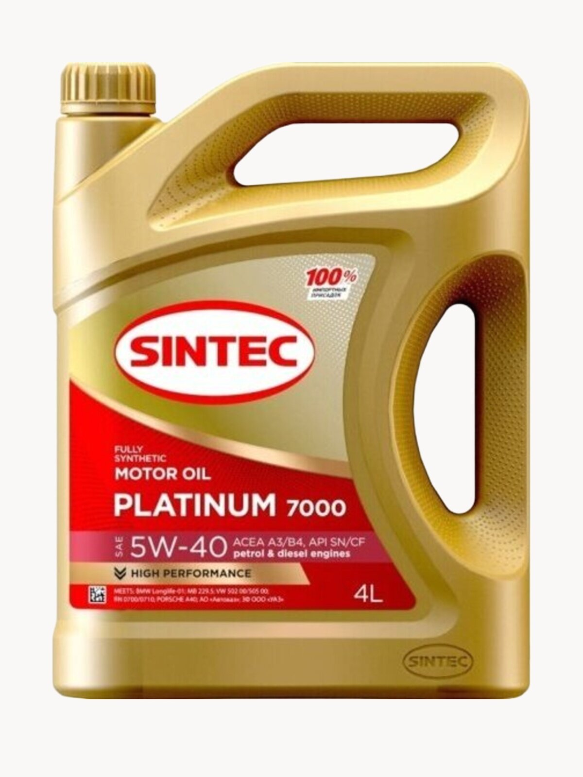 Моторное масло Sintec PLATINUM 7000 5W-40 A3/B4 синтетическое 4 л
