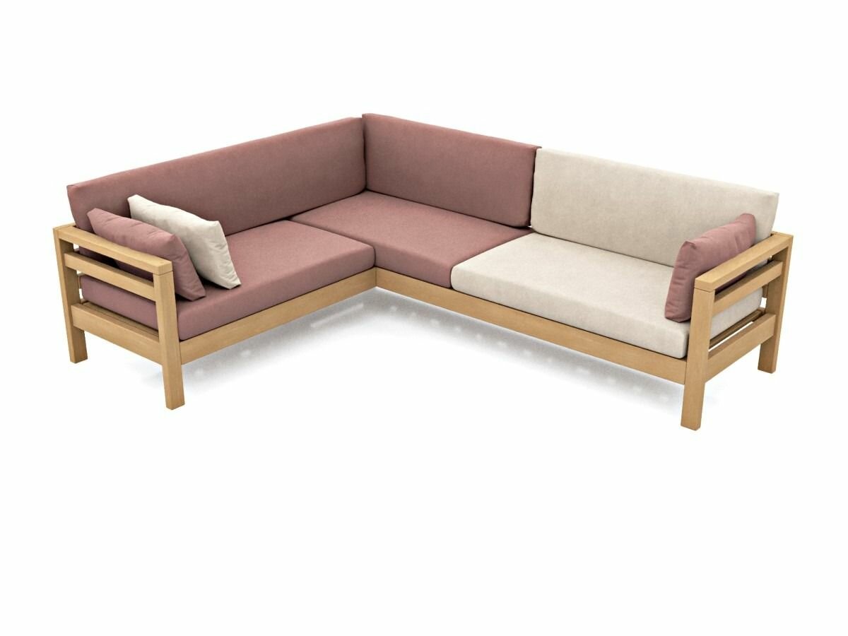 Диван угловой садовый Soft Element Бонни розовый левый, велюр, массив дерева, дачный, в баню в комнату отдыха