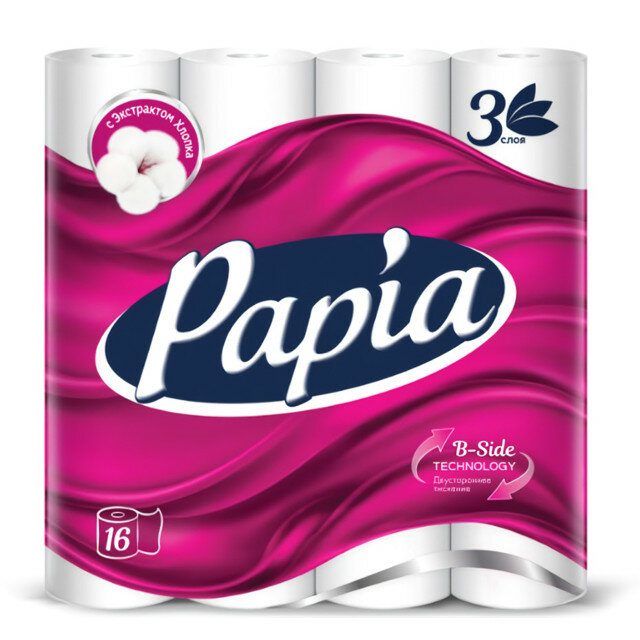 PAPIA туалетная бумага 16 шт в упаковке, 3-слойная, 140 листов, без аромата