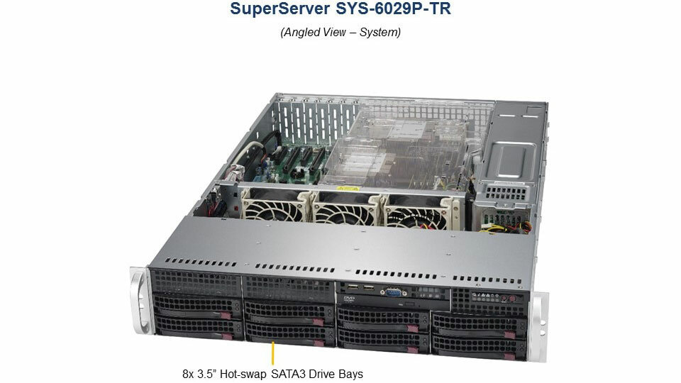 Серверная платформа Supermicro SYS-6029P-TR 2U 2xLGA3647 C621, 16xDDR4, 8x3.5", 2x1GbE, IPMI 2x1000W