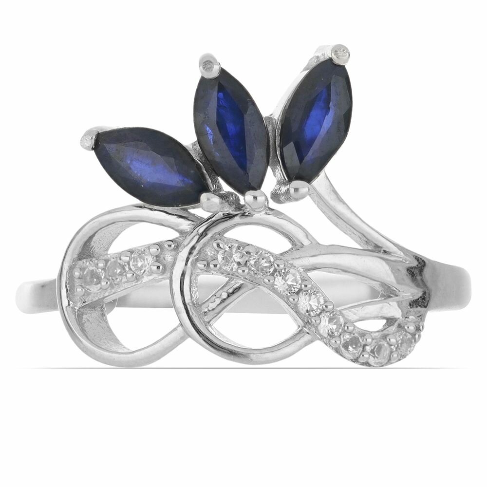 Кольцо тонкое, серебро, 925 проба, родирование, сапфир, топаз