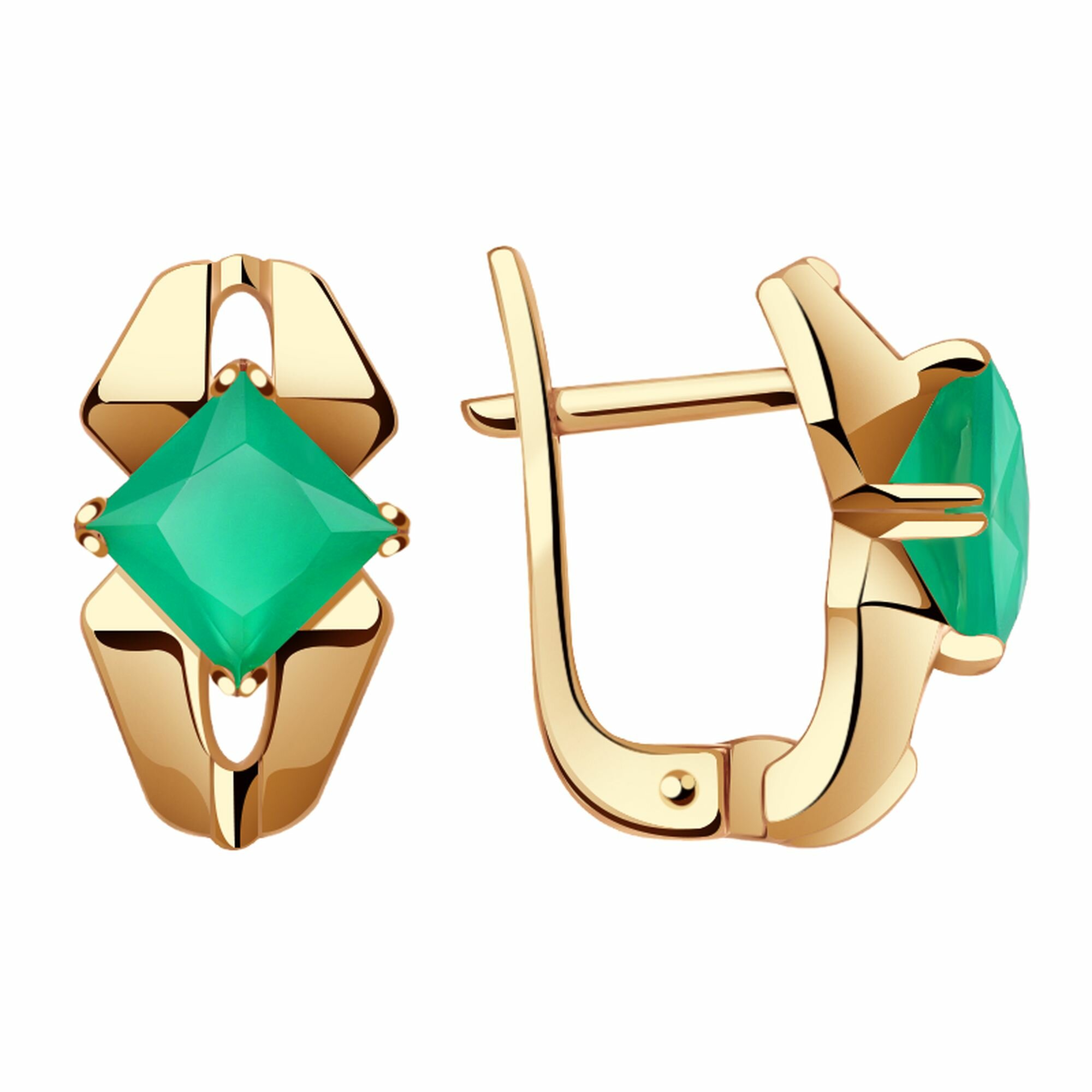 Серьги, красное золото, 585 проба, агат