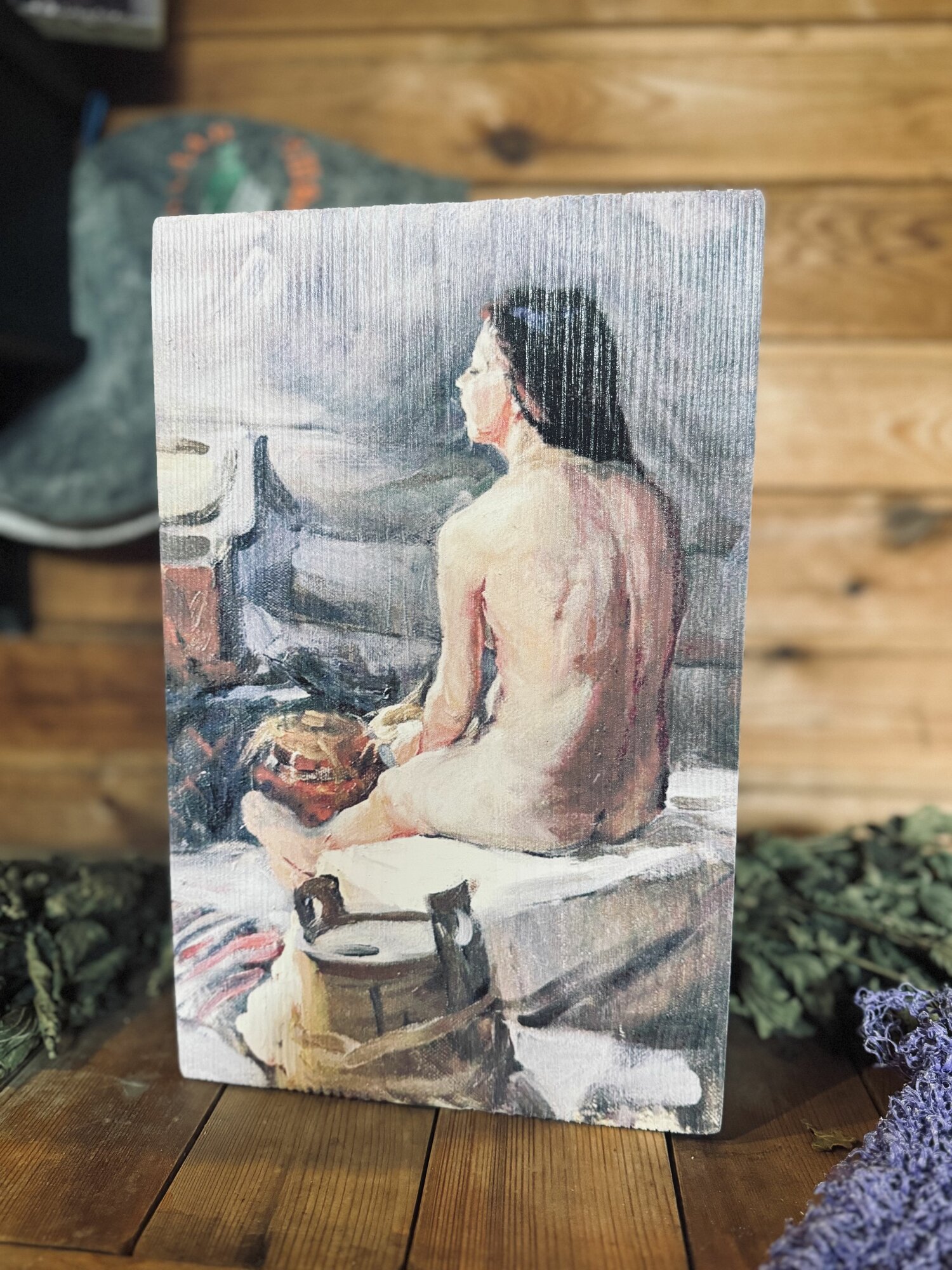 Табличка для бани Оберег - Девушка в бане 20х30см