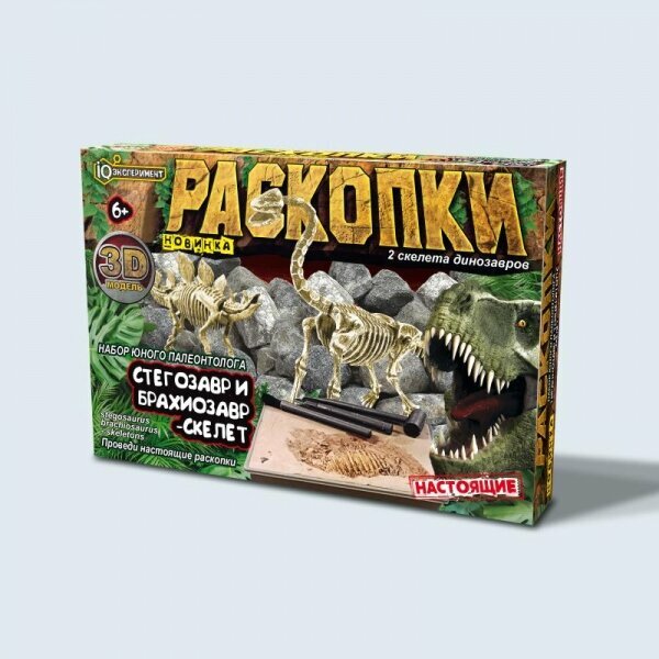 Набор Раскопки 2 в 1 Скелеты Стегозавр и Брахиозавр Играем Вместе FL04S-RU