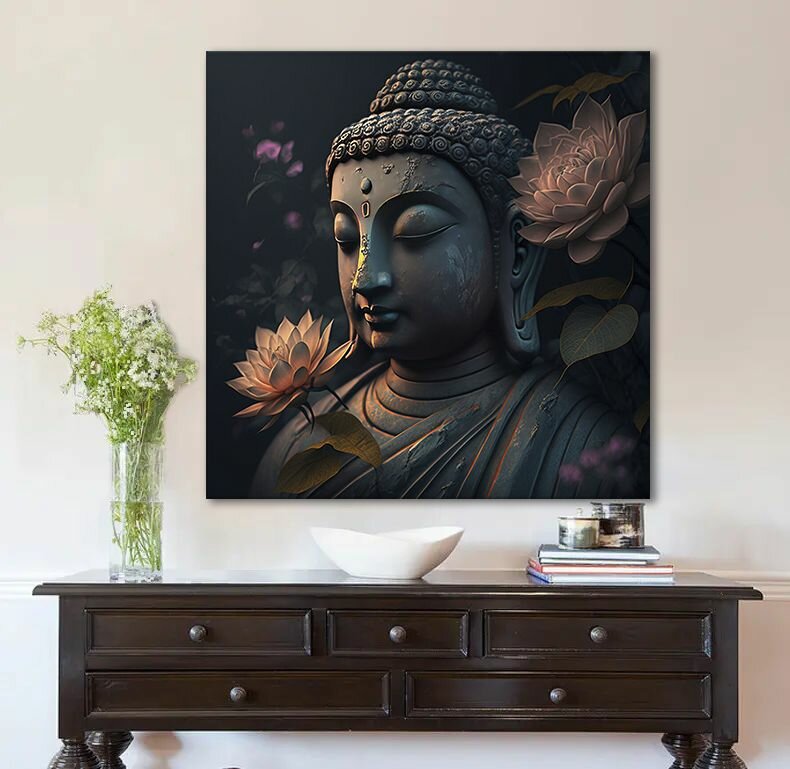 Картина Многоликий Будда ВсеКартиныТут, интерьерная, холст, на подрамнике, 70x70 см