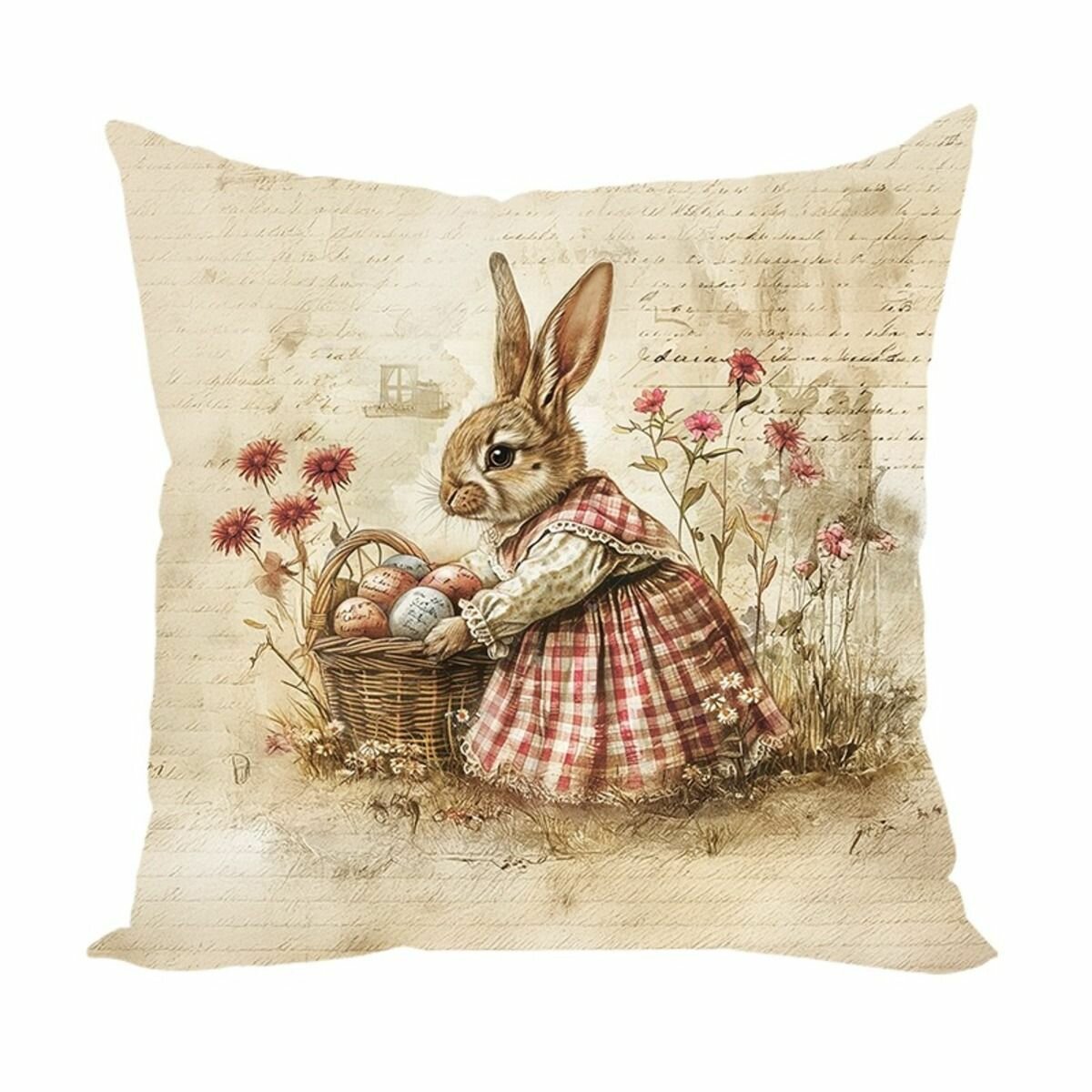 Чехол для подушки Зайка хозяйка и Пасхальные яйца 40х40 велюр