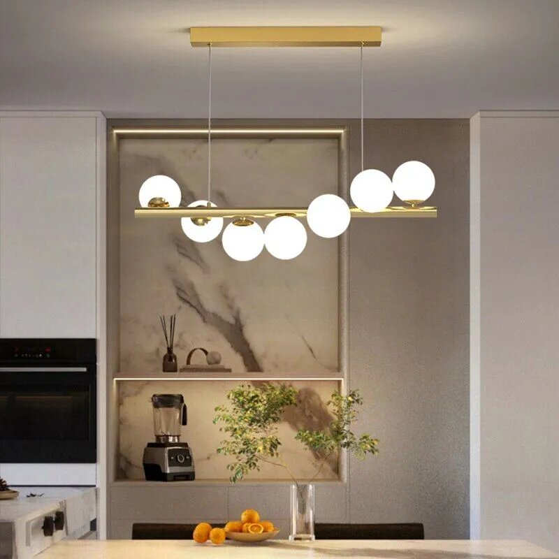 Современная золотая LED люстра со стеклянными шарами, 7 ламп, 720 мм, для кухни, гостиной, спальни