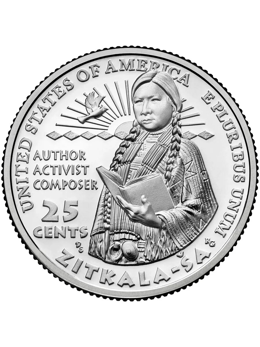 Монета Монетный двор США "Зиткала - Ша", 15 из серии "Женщины Америки", 2024 г, 25 цент.