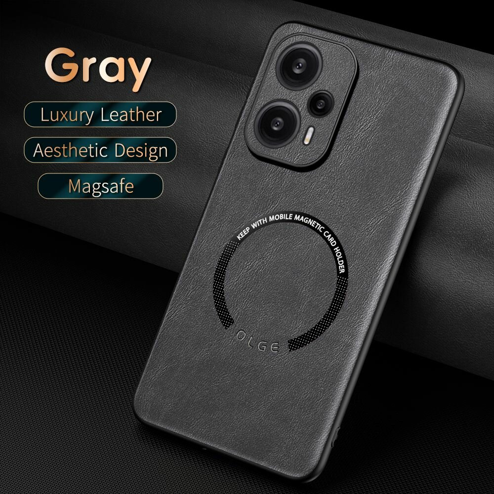 Роскошная кожаный MagSafe чехол для Xiaomi Poco F5 5G / Redmi Note 12 Turbo (Сяоми Поко Ф5 5G)