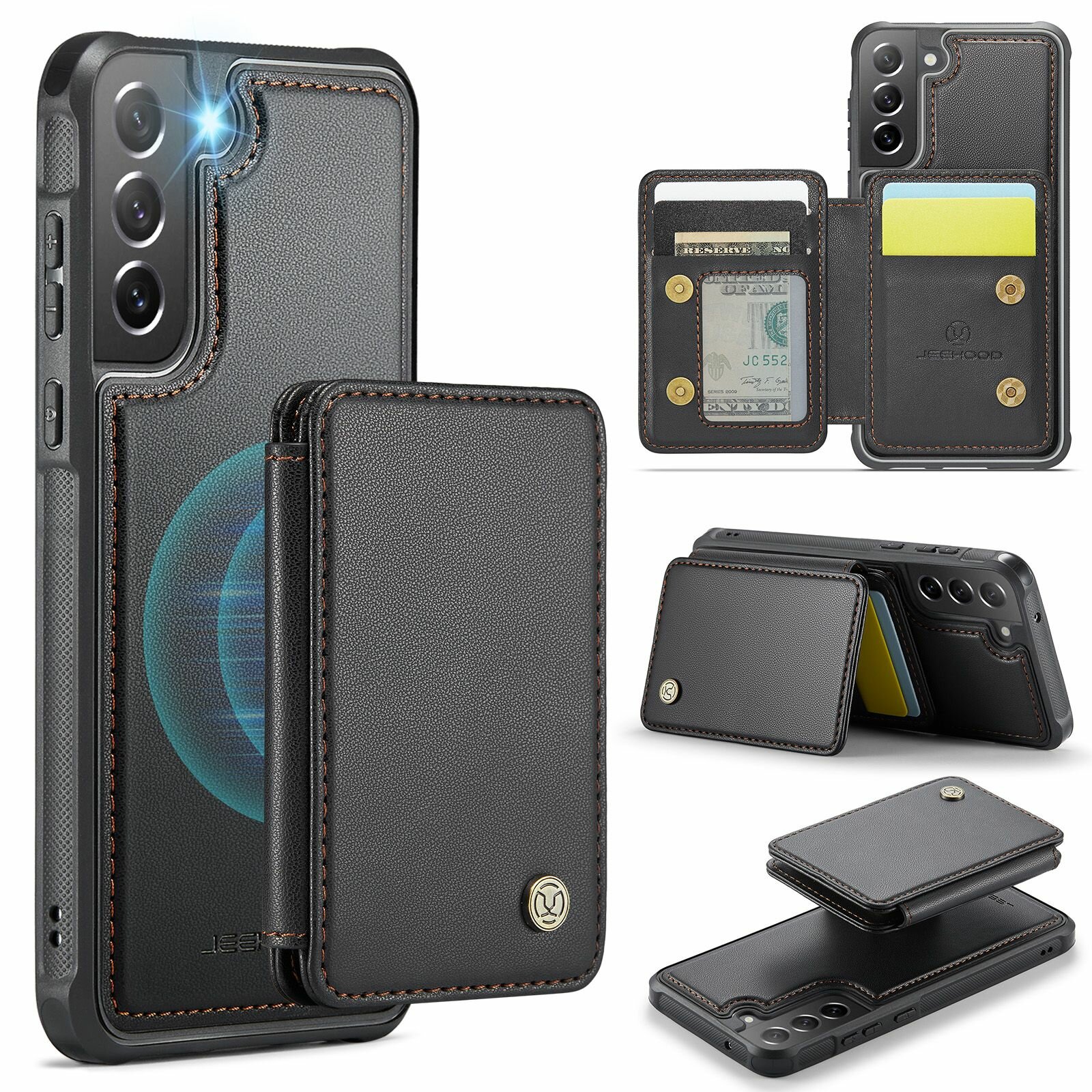 JEEHOOD Кожаный деловой чехол для Samsung Galaxy S21 FE (Самсунг Галакси С21 ФЕ, S21FE) с RFID-блокировка и Держатель магнитной карты и подставкой Функция