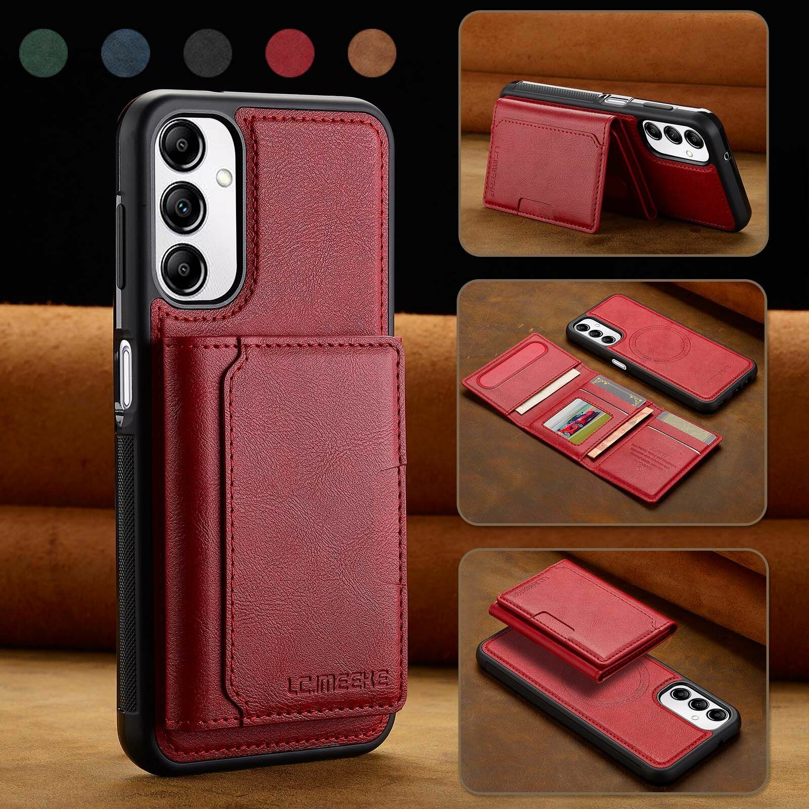 Кожаный защитный чехол для Samsung Galaxy A34 5G / Самсунг Галакси А34 5G со съемным держателем для карт 2 в 1, сильной магнитной адсорбцией, поддержкой беспроводной зарядки