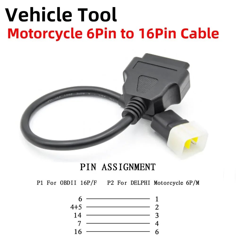 OBD OBDII OBD2 16-контактный мотоциклетный 6-контактный кабель преобразователя Delphi 6-контактный