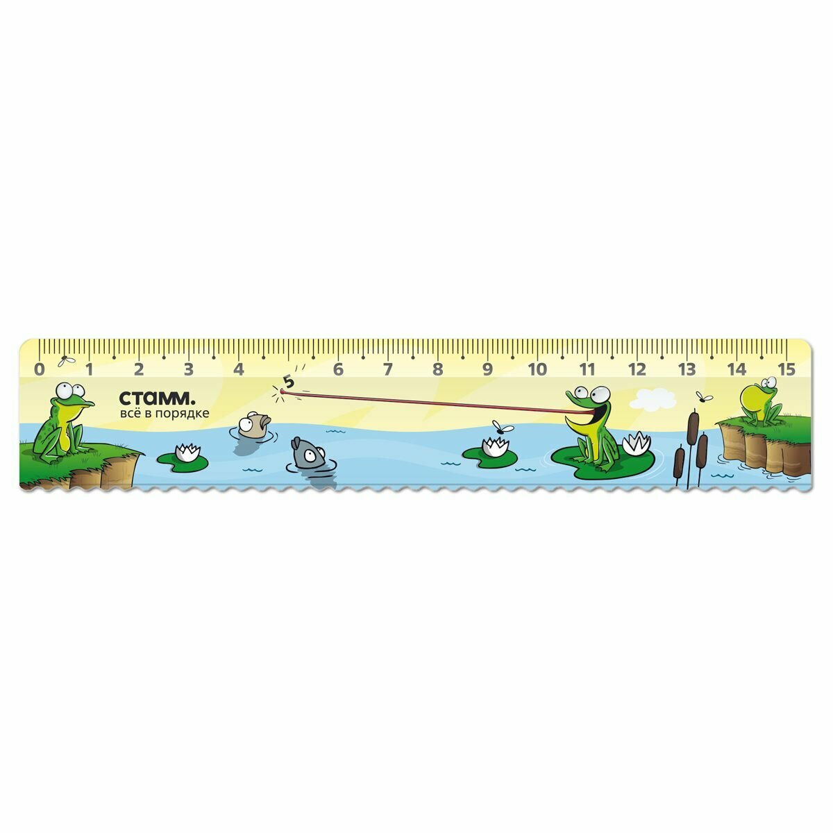 Линейка 15см Стамм "Лягушки", пластиковая, с волнистым краем, европодвес (ЛН-31397), 15шт.