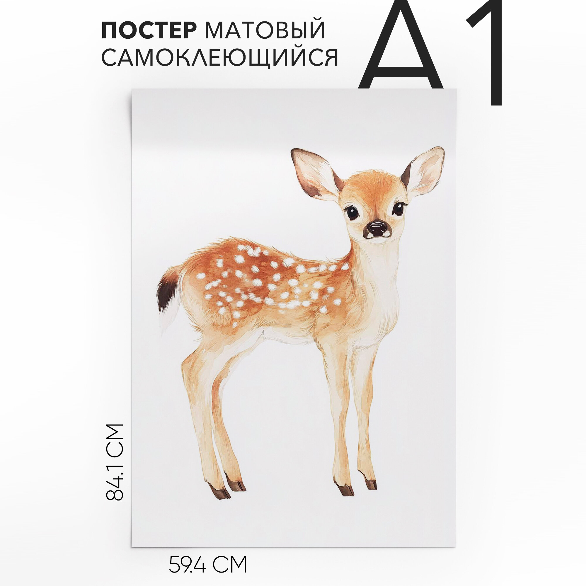 Постер интерьерный самоклеящийся, большой A1 Бэмби, влагостойкий, для декора