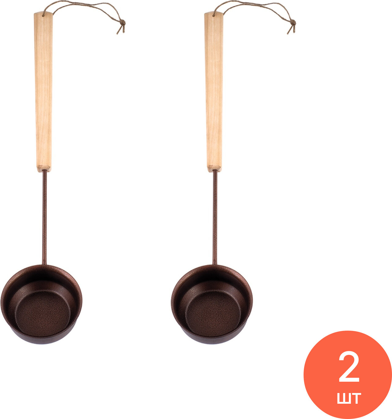 Ковш для бани Банные штучки Русич с деревянной ручкой, из нержавеющей стали, 51см / товары для бань и саун (комплект из 2 шт)