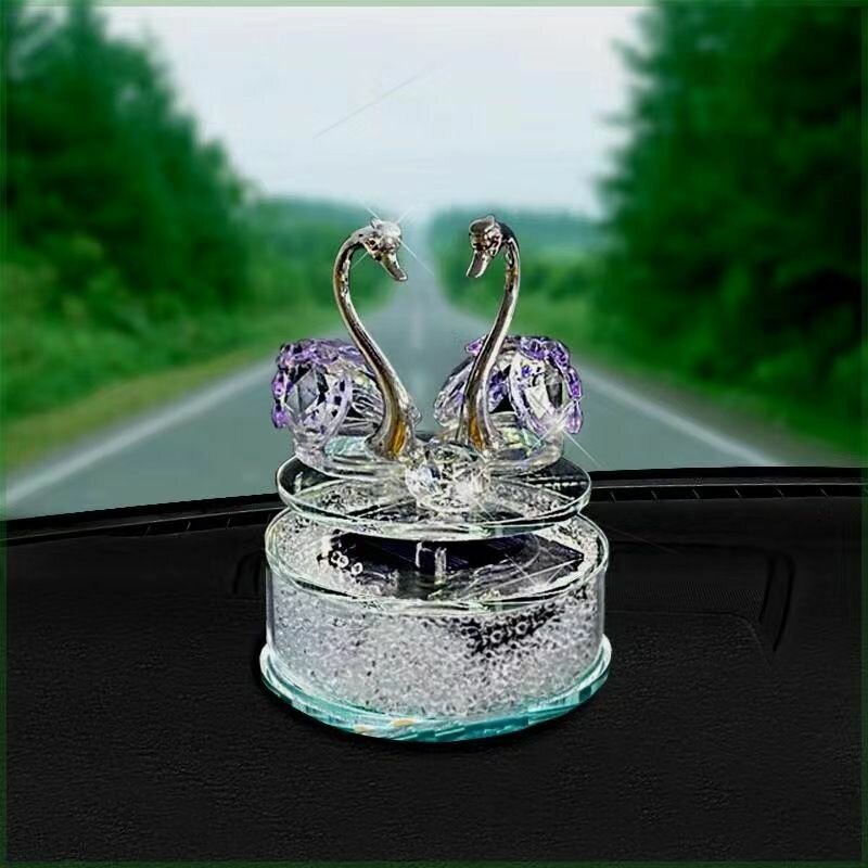 Лебеди из хрустального стекла на солнечных батареях с автоматическим вращением-12.5*9.5cm