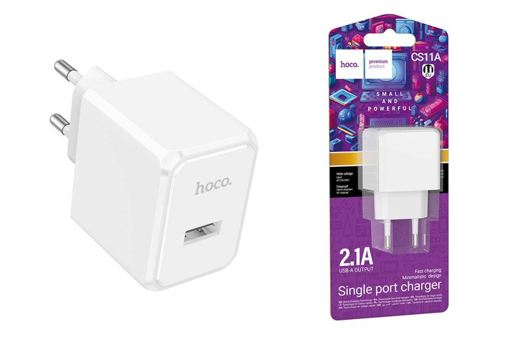 Сетевая зарядка USB Hoco CS11A Ocean, 5V/ 2.1A, белый