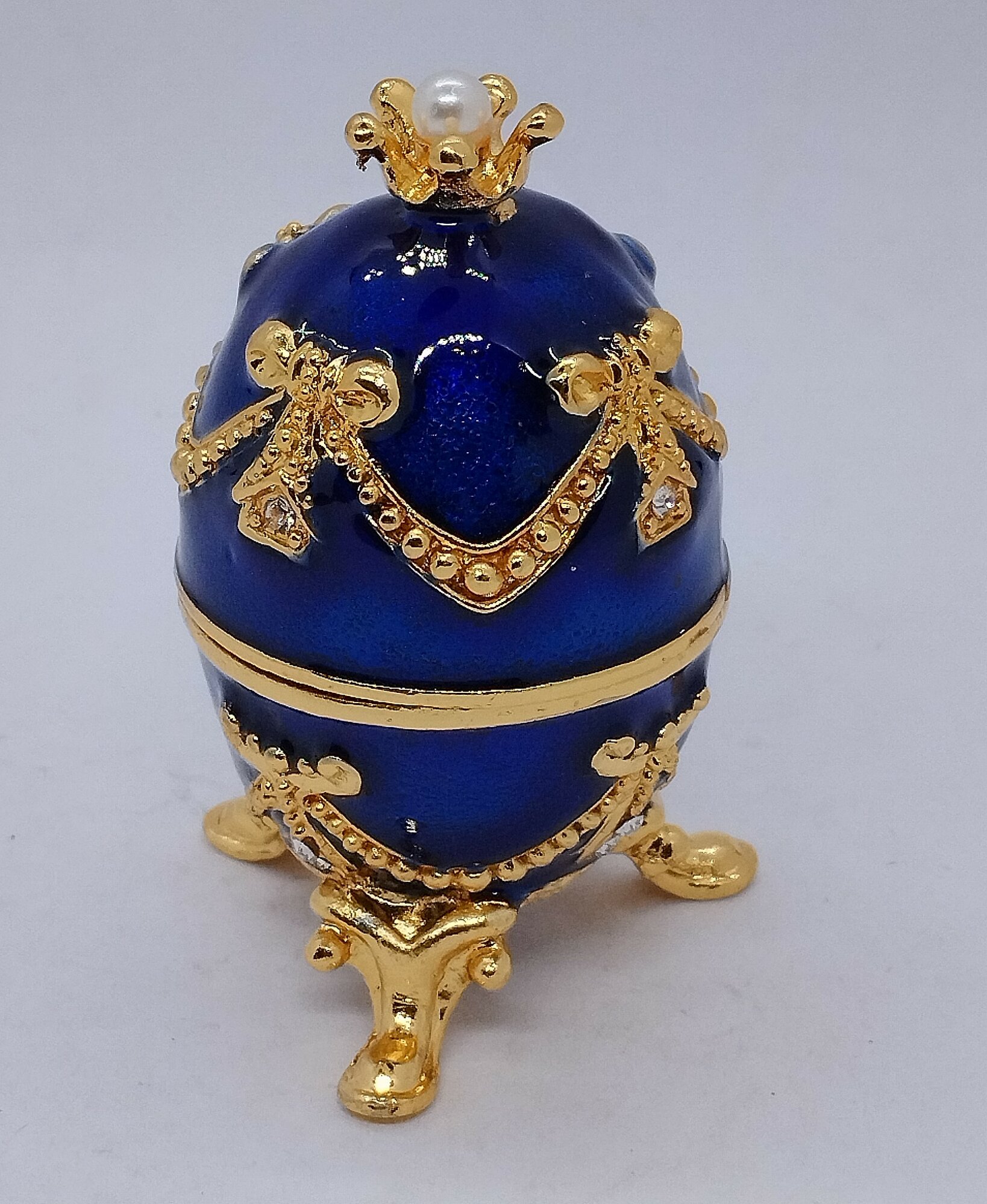 Яйцо Фаберже с короной и бантиками малое, синее, арт 2800-DB