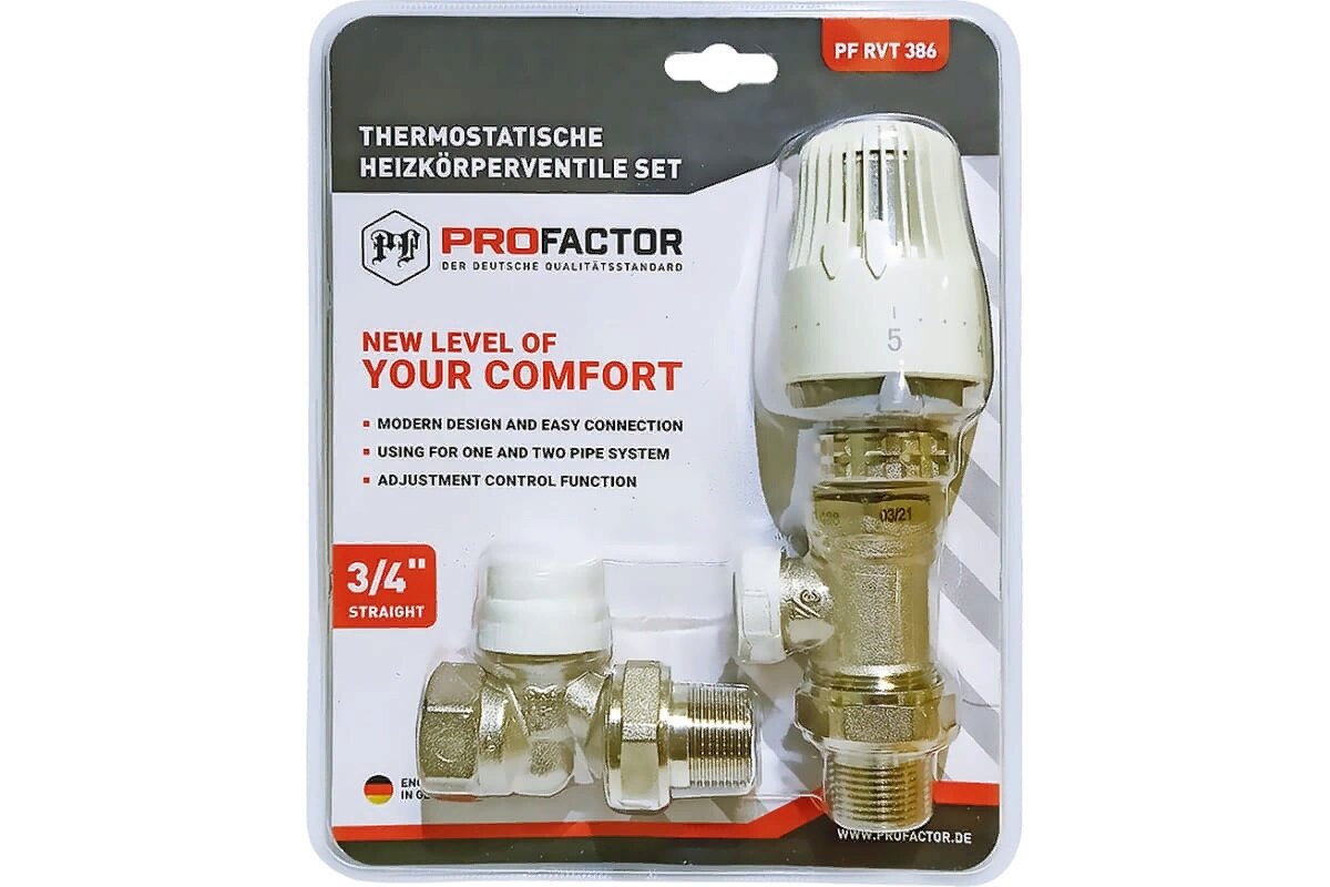 Сантех комплект термостатический радиатора Прямой 3/4, PROFACTOR PF RVT 386