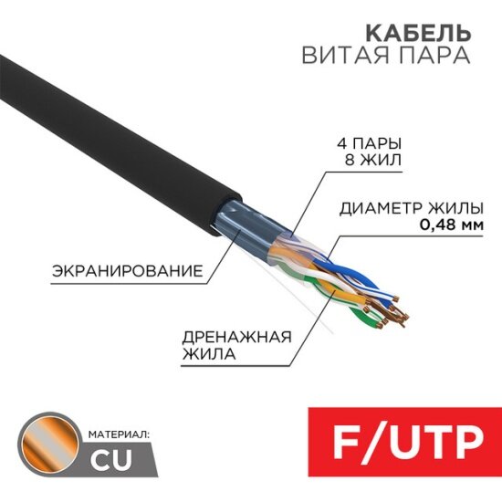 Кабель витая пара Proconnect FTP 4PR, 24AWG, медь, CAT5e, наружный (outdoor), бухта 305 м