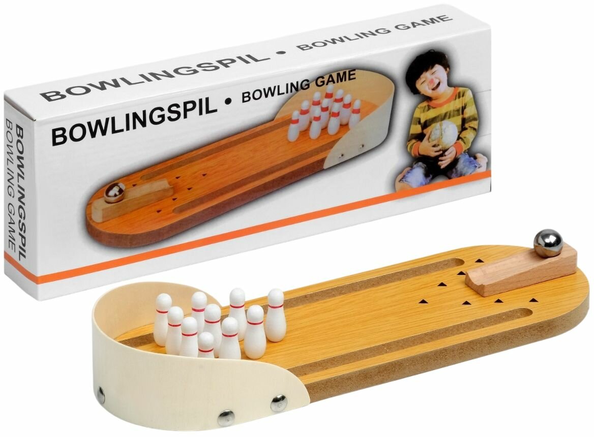 Настольная игра "Мини-боулинг", спортивный игровой набор для дома, детский домашний деревянный боулинг 29.5х10 см, 10 кеглей размером 3х1 см
