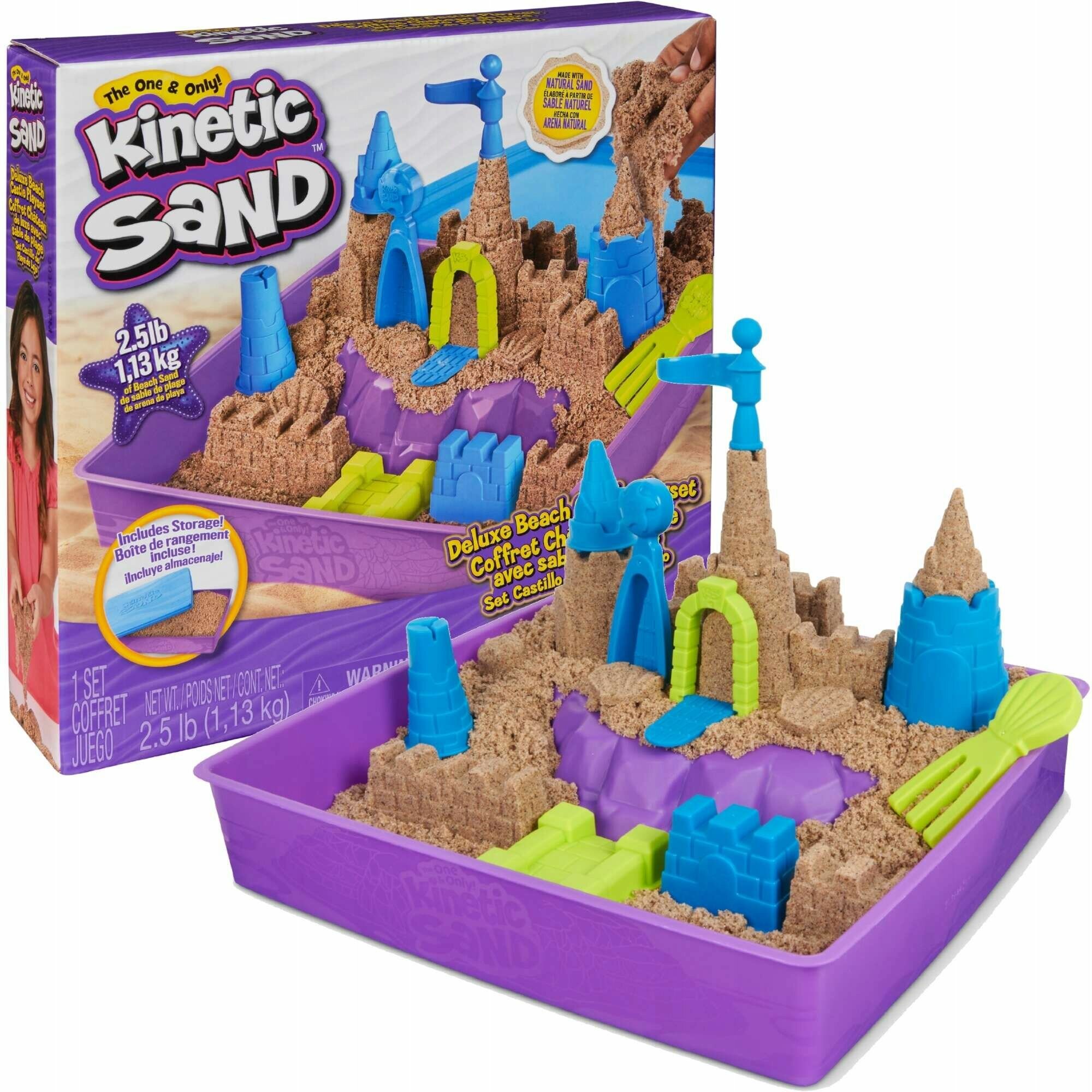 Кинетический песок Kinetic Sand - Игровой набор песка с аксессуарами - Замок на плаже, 1.13кг - Спин мастер 6067801
