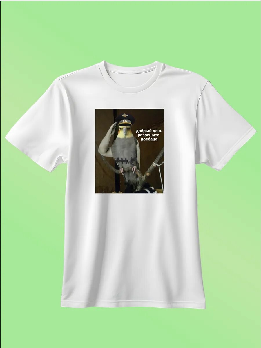 Футболка с попугаем в фуражке мем