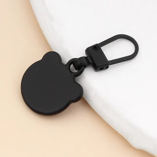 Пуллер для молнии (застежка, держатель, язычок для бегунка молнии) съемный, металл, "Мишка", черный, 2 шт.