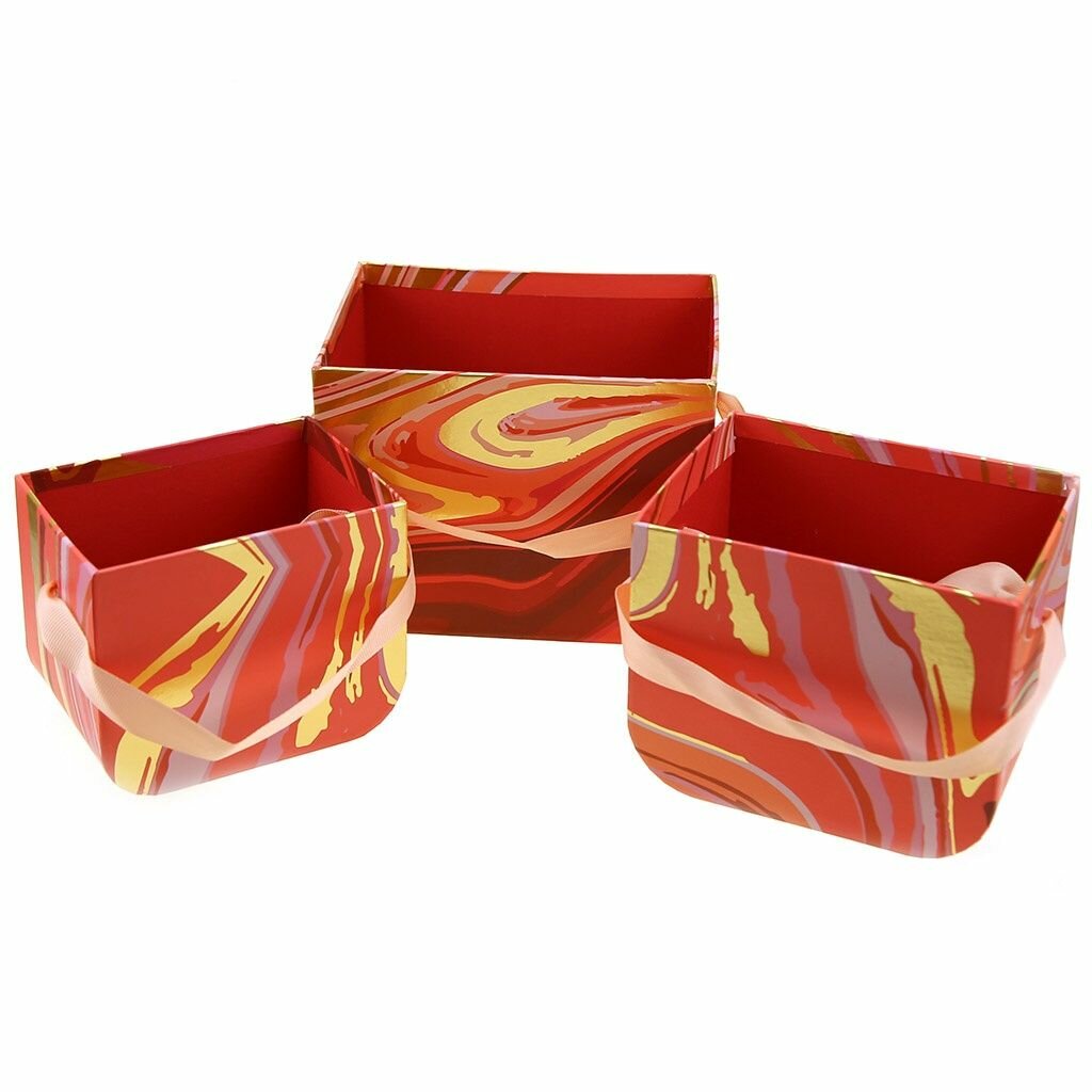 Коробка подарочная КНР "Акварель", для цветов, 3 штуки, 12,5х9х10 см, 14х11х11,5 см, 16,5х12х12,5 см, розовые тона, с золотом