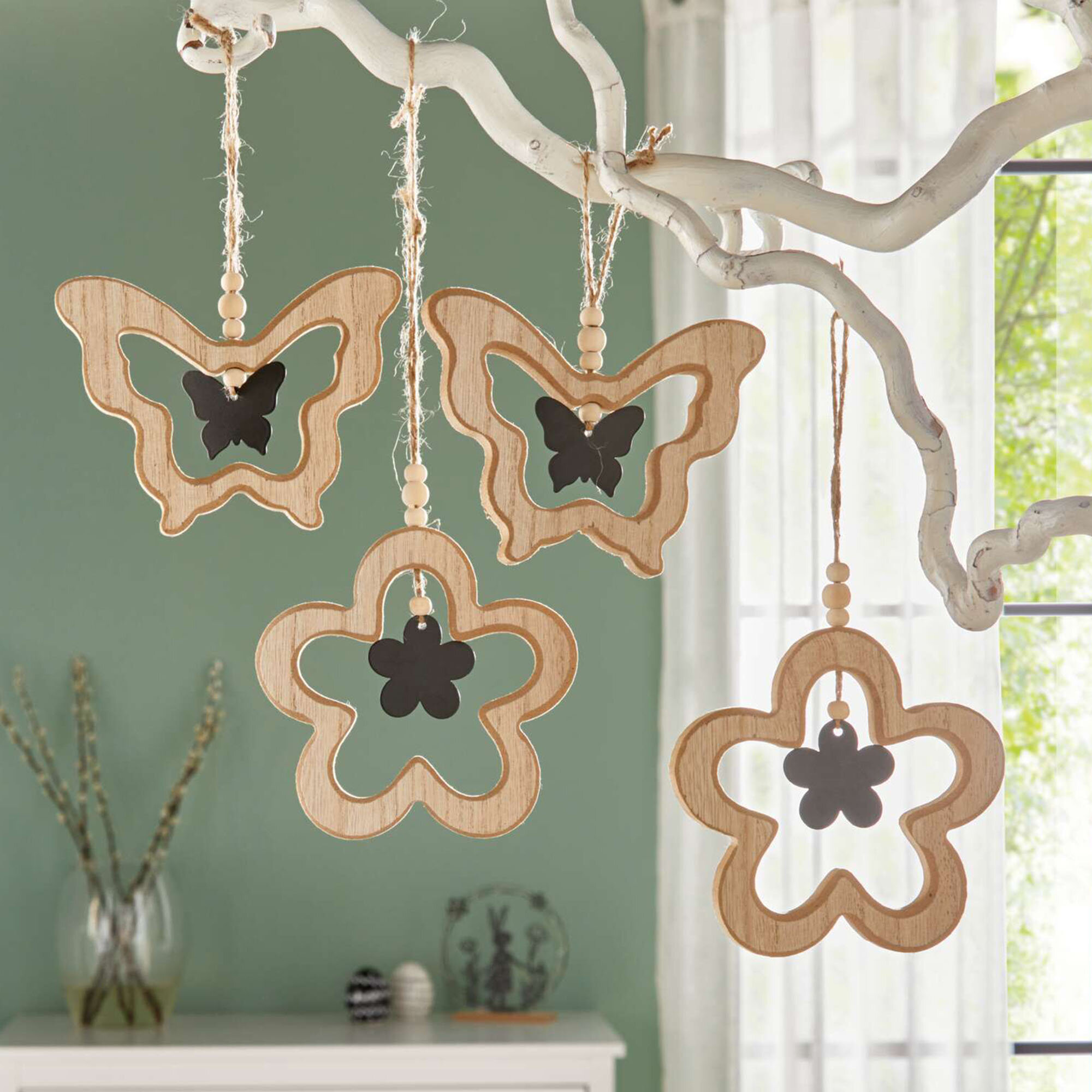 Декоративные подвесные украшения "Бабочки и цветы" 4 штуки